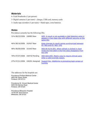 Hospital site visit plan | PDF