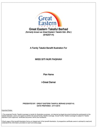 QUOTATION GREAT EASTERN TAKAFUL UNTUK ANAK, GIRL, 8 TAHUN | PDF