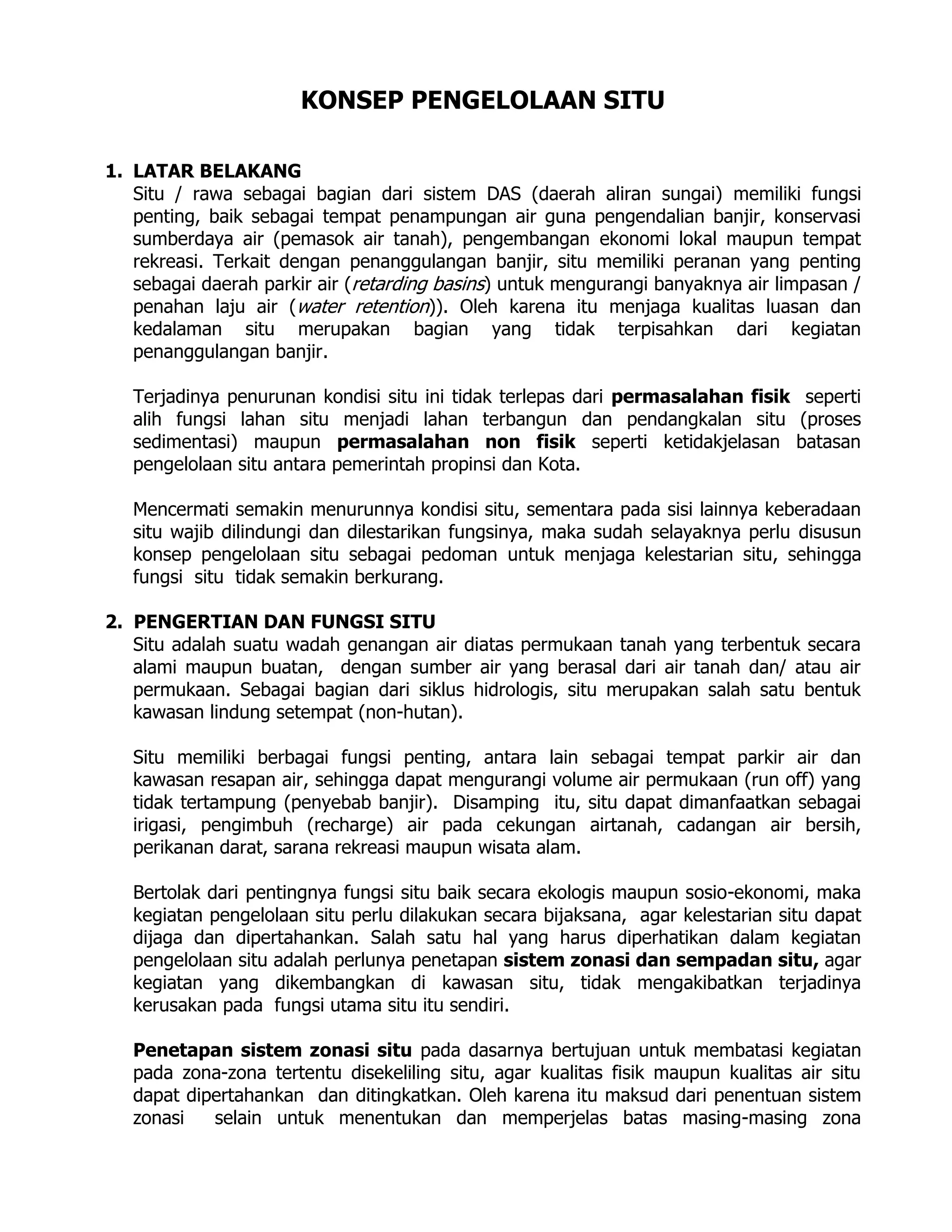 KONSEP PENGELOLAAN SITU | PDF
