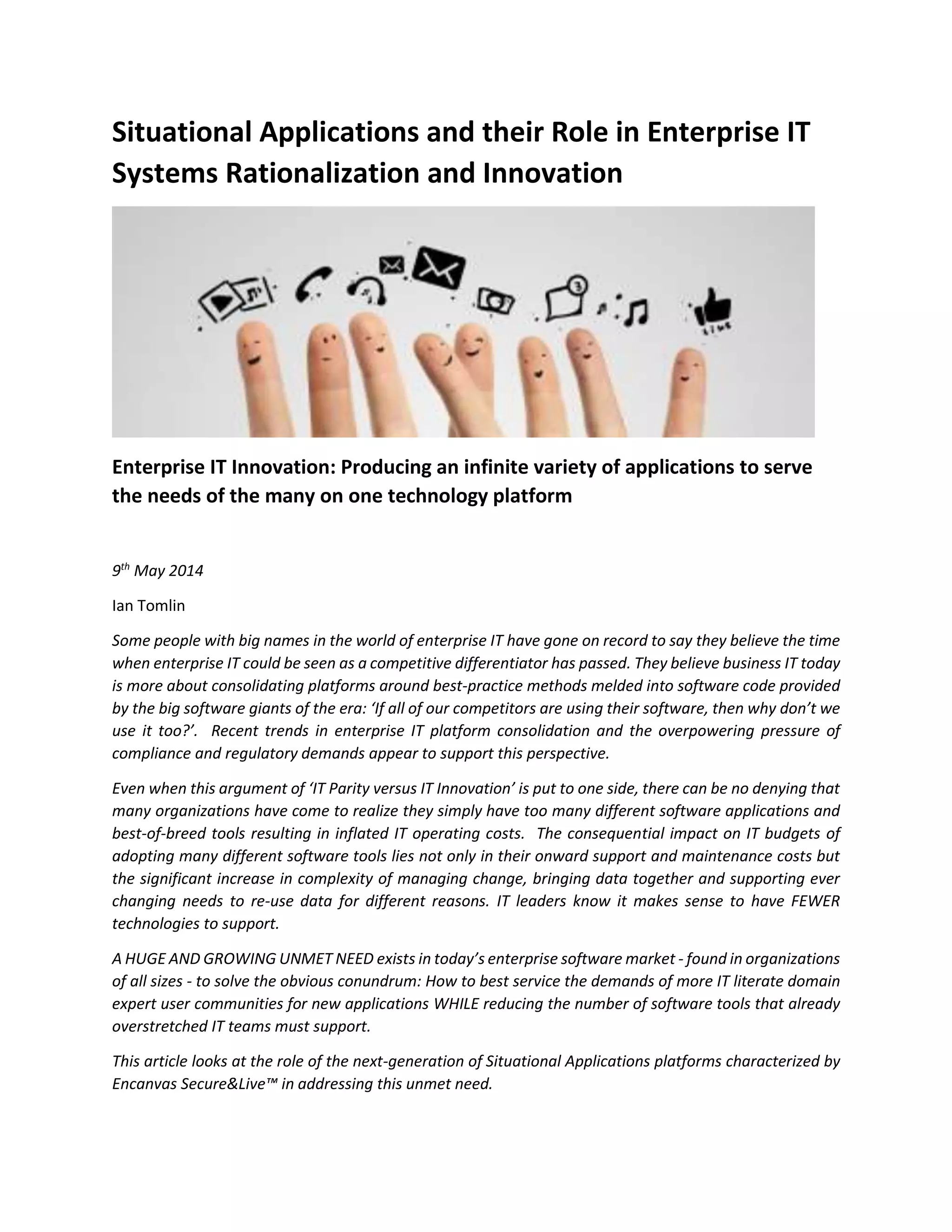 Situational applications and their role in enterprise it strategy | PDF