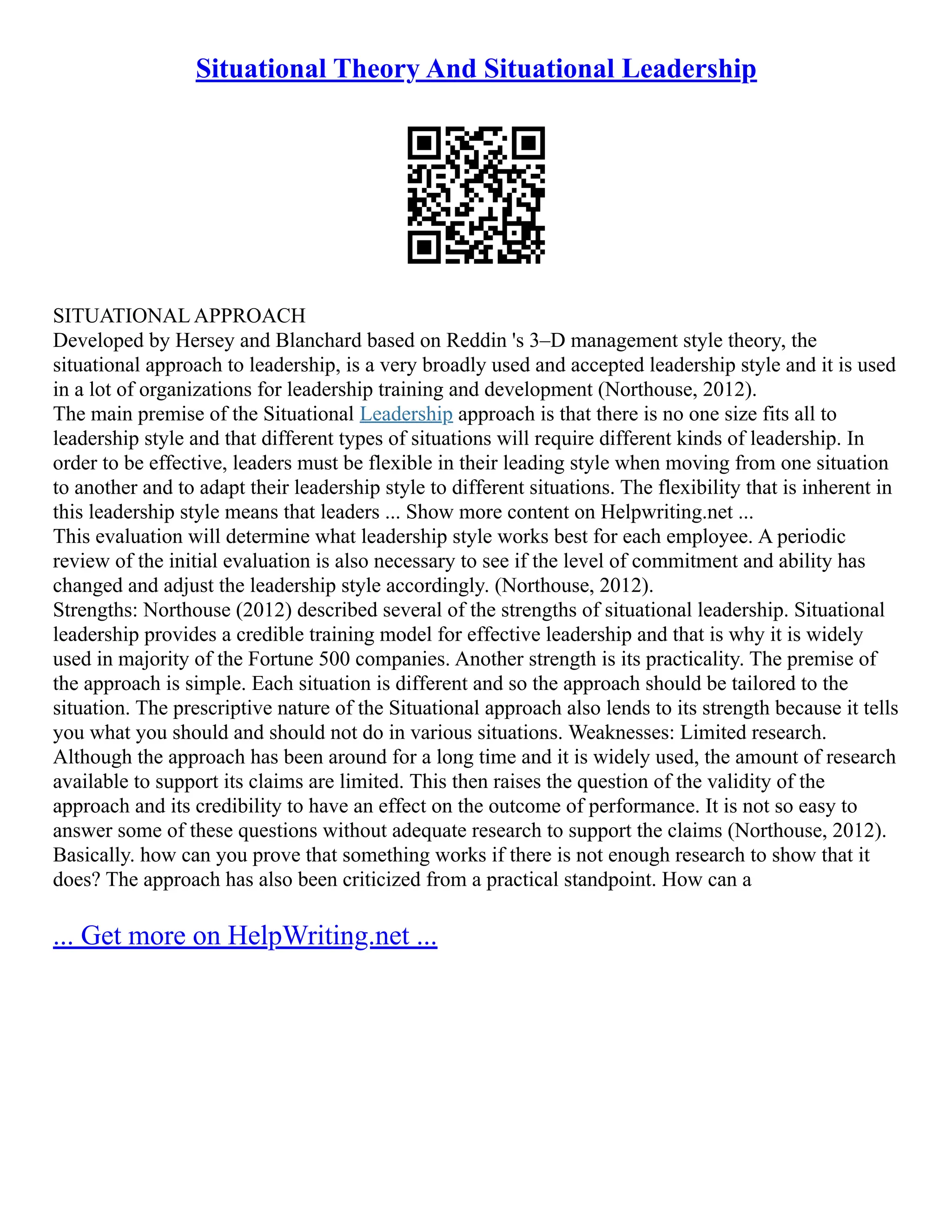 Situational Theory And Situational Leadership | PDF