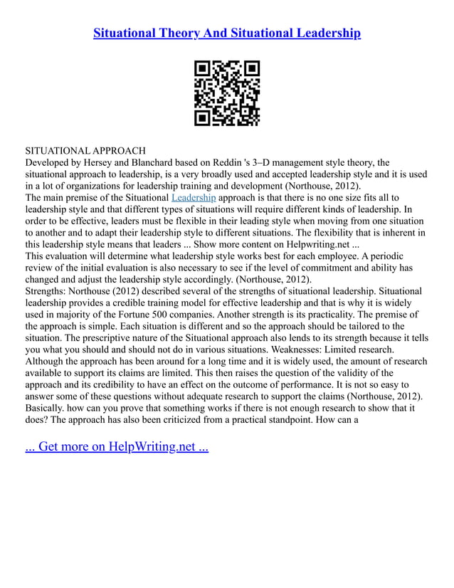 Situational Theory And Situational Leadership | PDF