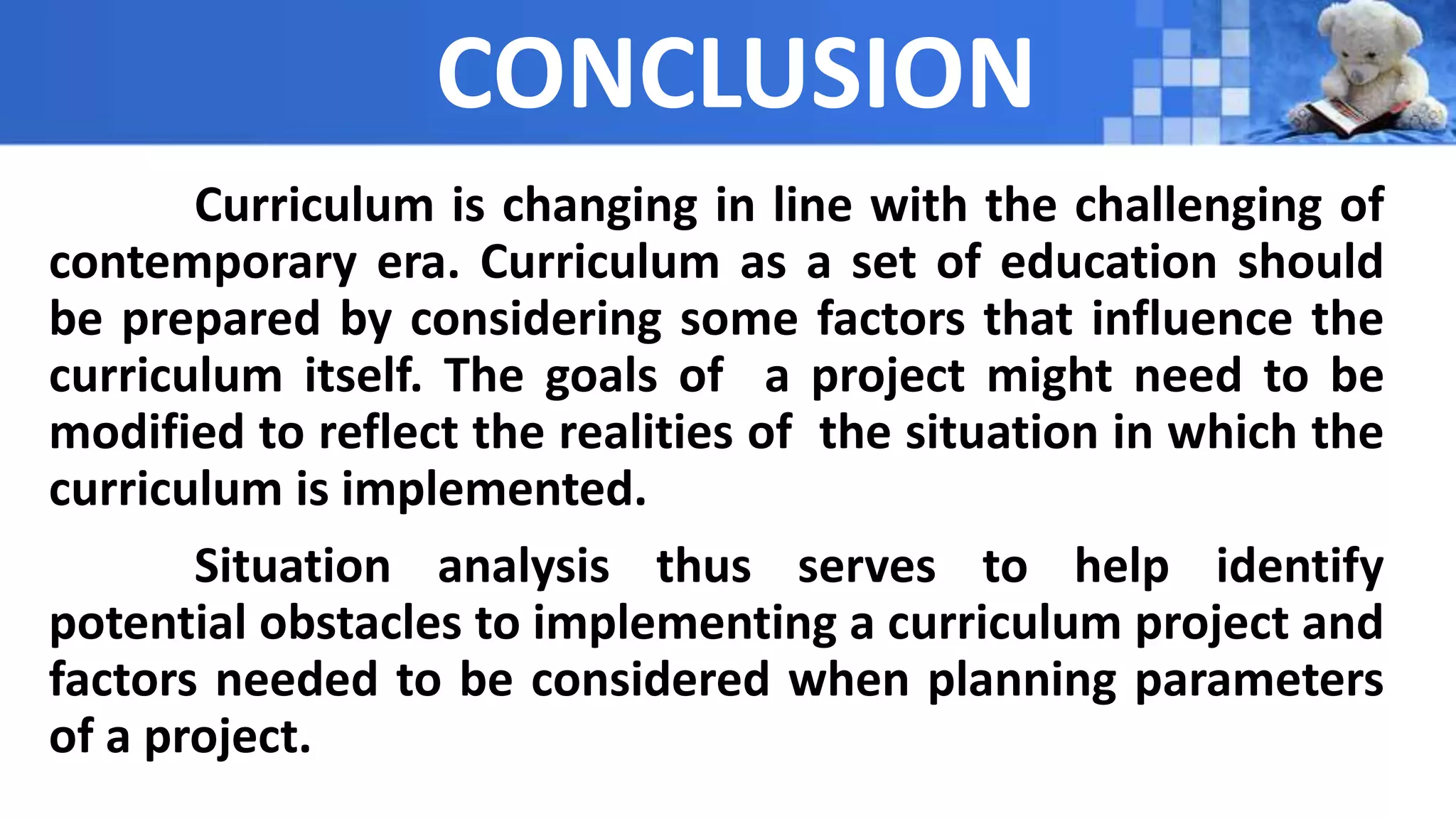 Situation analysis in curriculum design | PPTX