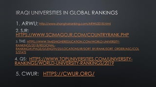 Situation of iraqi universities regarding research performance and ...