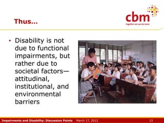 Impairments and Disability: Points for Discussion | PPTX