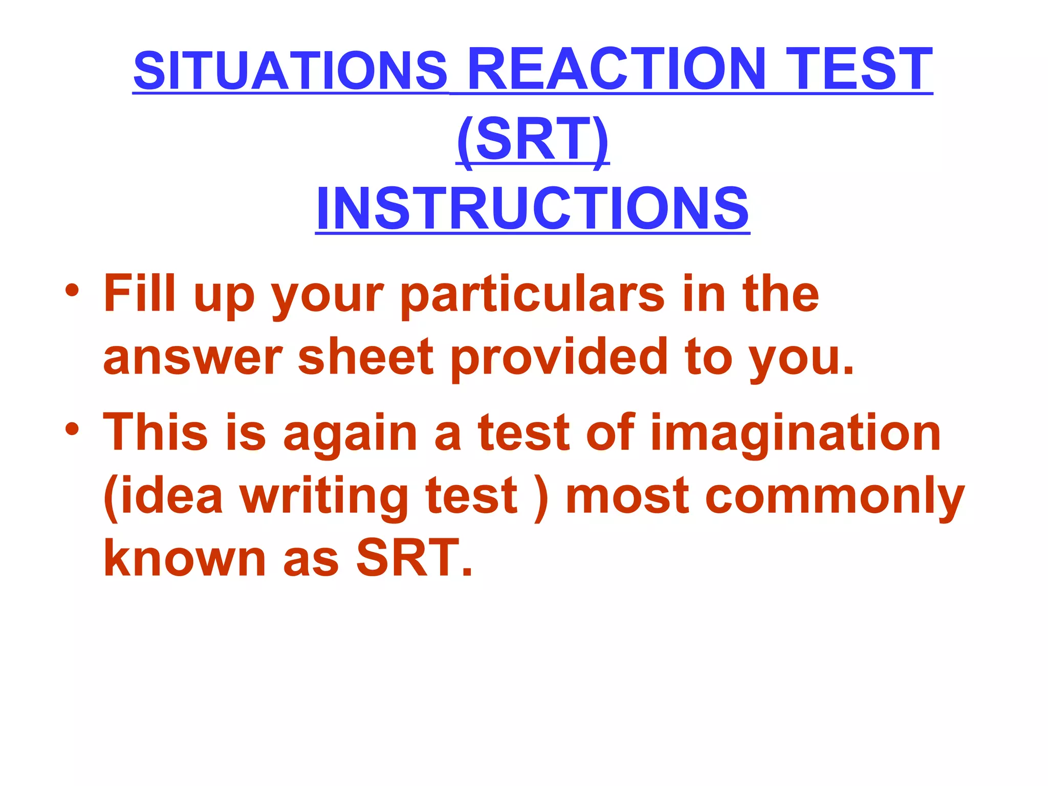 Situations reaction-test-srt | PPT