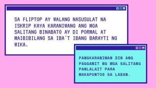 Sitwasyon ng Wikang Filipino sa Fliptop, hugot lines, at pick-up lines ...