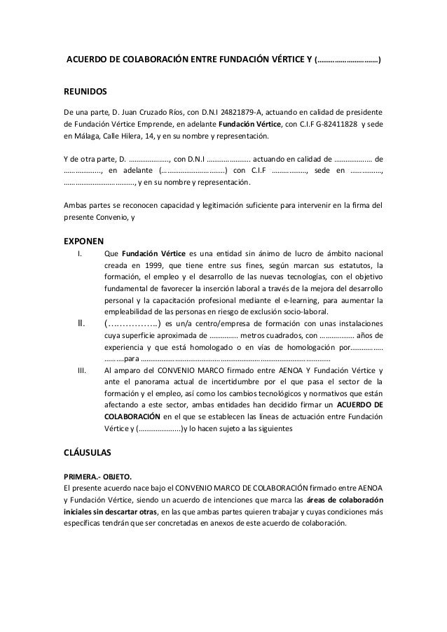 Ejemplo De Acuerdo Entre Partes