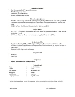 Siva biotech | DOC | Biotech and Biomedical Industry | Industries