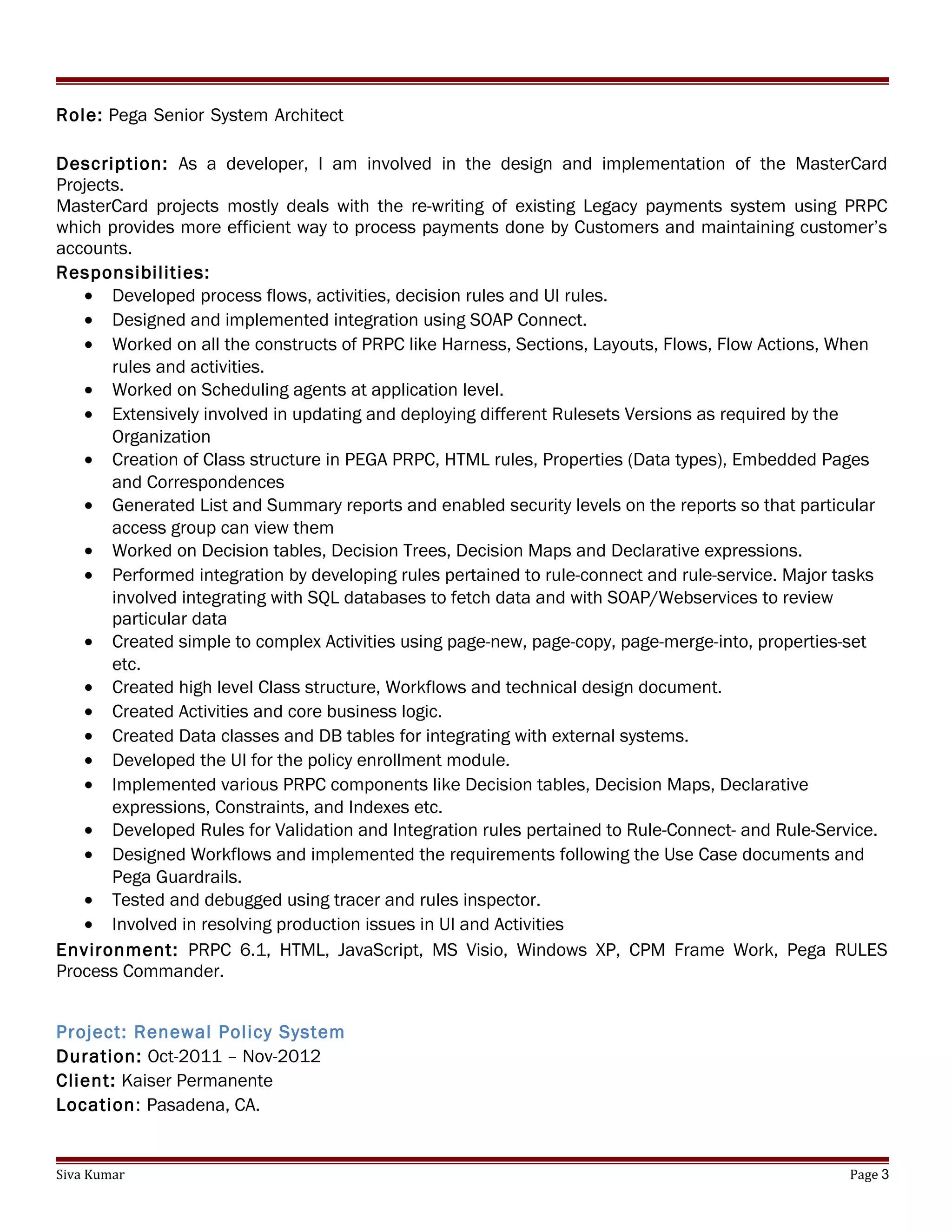 Pega Sample Resume | Pega cssa resumes | DOC