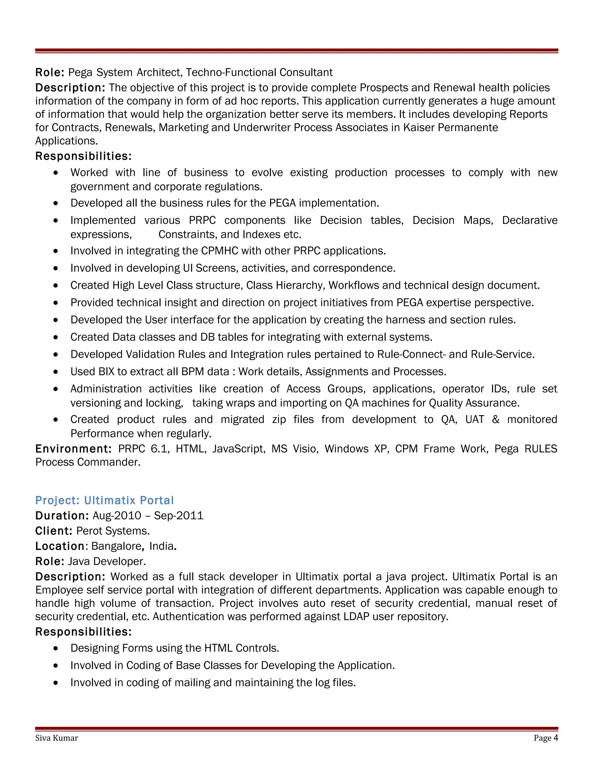 Pega Sample Resume | Pega cssa resumes | DOC