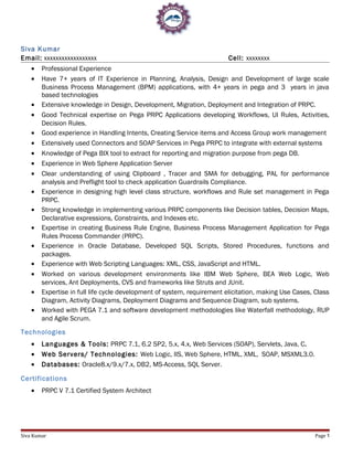 Pega Sample Resume | Pega cssa resumes | DOC
