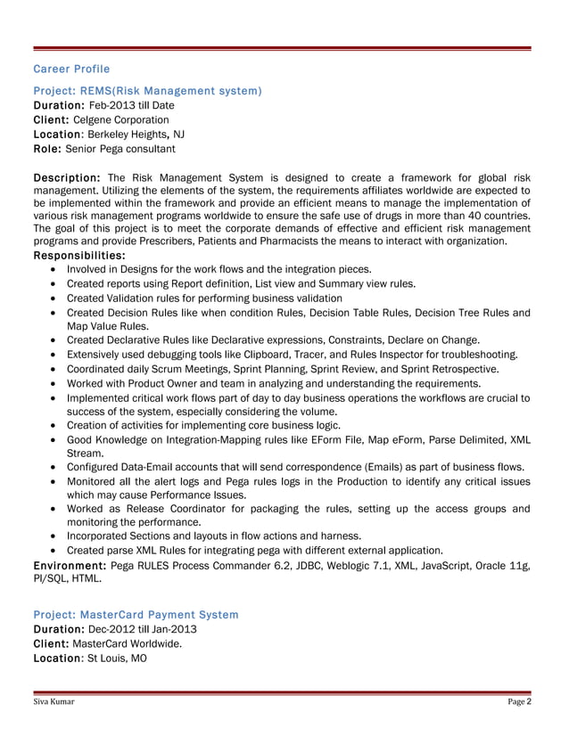 Pega Sample Resume | Pega cssa resumes | DOC | Computer Software and ...