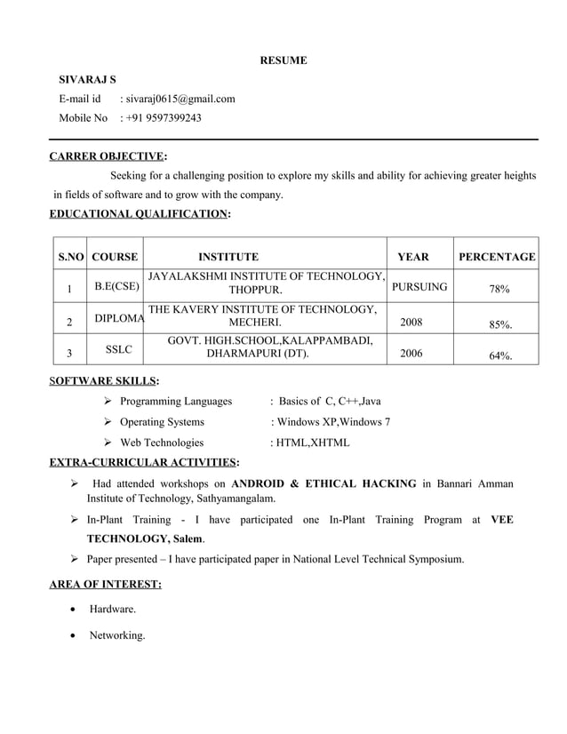 Sivaraj resume | PDF