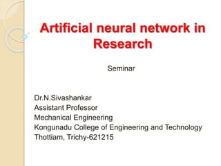Artificial Neural Network in recent research | PPTX