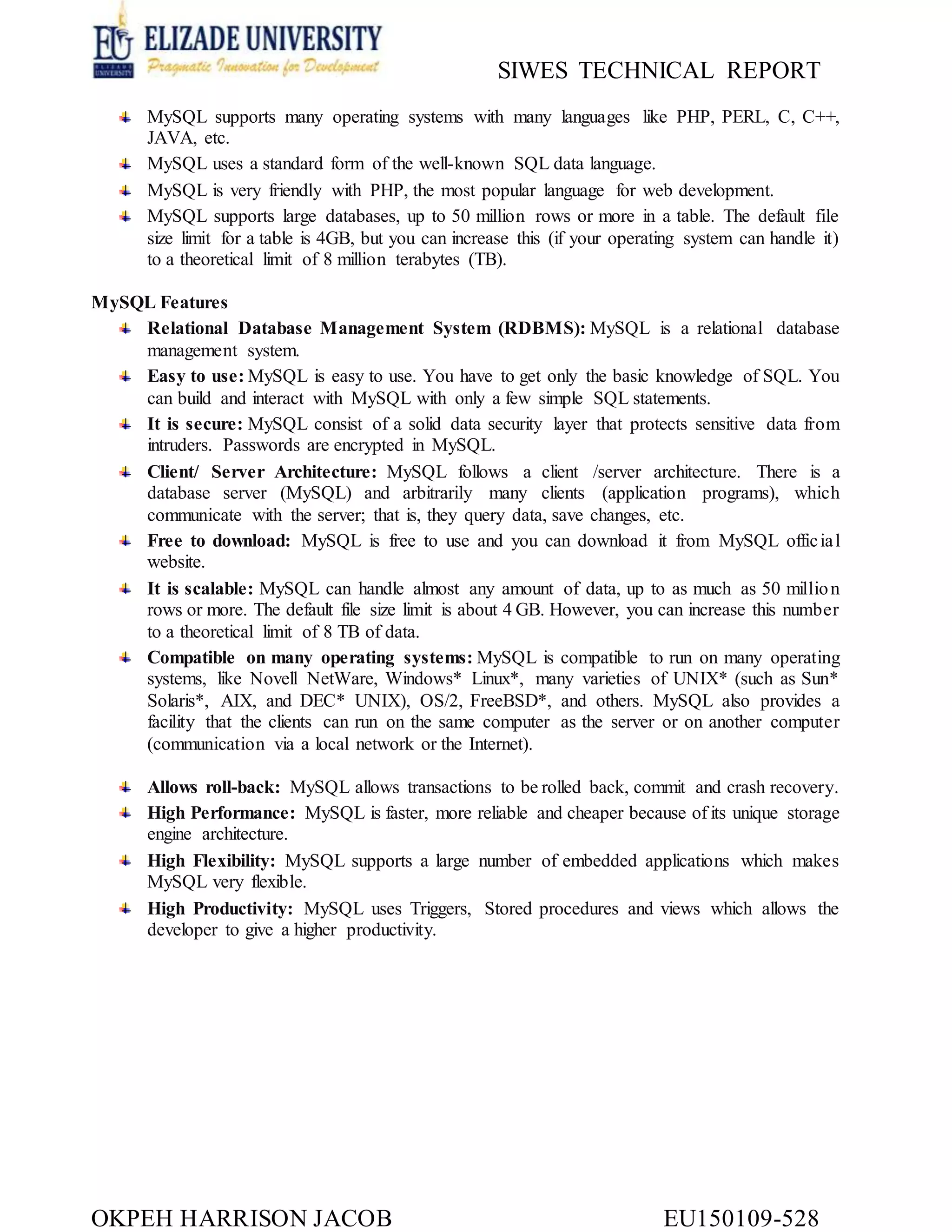 Student Industrial Workshop Experience Scheme (SIWES) Report | DOCX