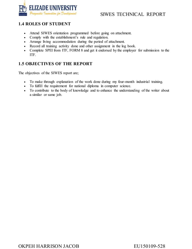 Student Industrial Workshop Experience Scheme (SIWES) Report | DOCX