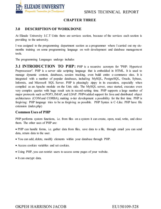 Student Industrial Workshop Experience Scheme (SIWES) Report | DOCX