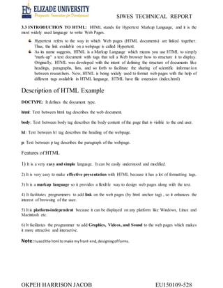 Student Industrial Workshop Experience Scheme (SIWES) Report | DOCX