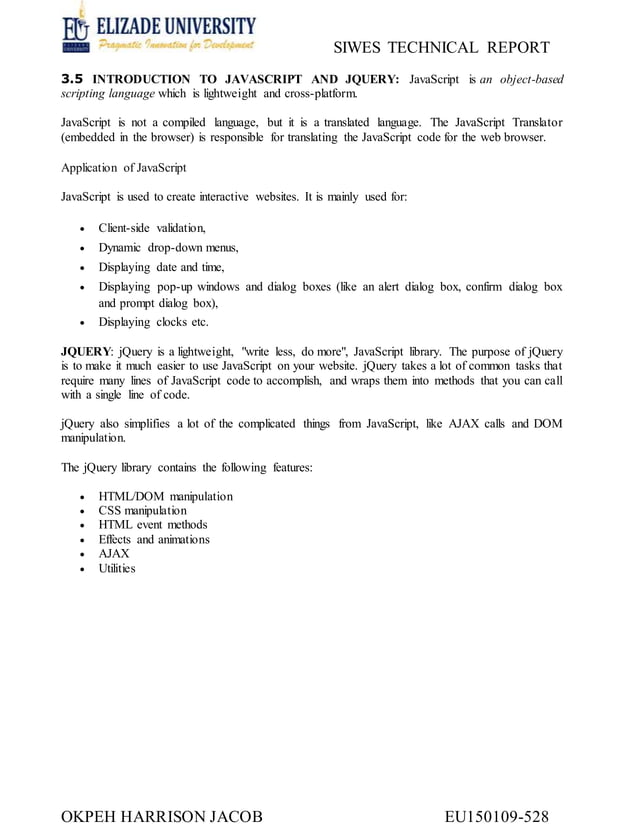 Student Industrial Workshop Experience Scheme (SIWES) Report | DOCX