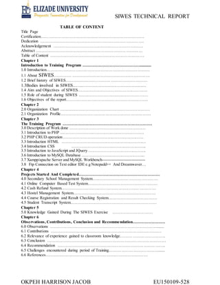 Student Industrial Workshop Experience Scheme (SIWES) Report | DOCX