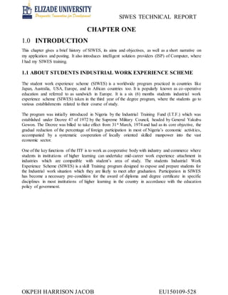 Student Industrial Workshop Experience Scheme (SIWES) Report | DOCX