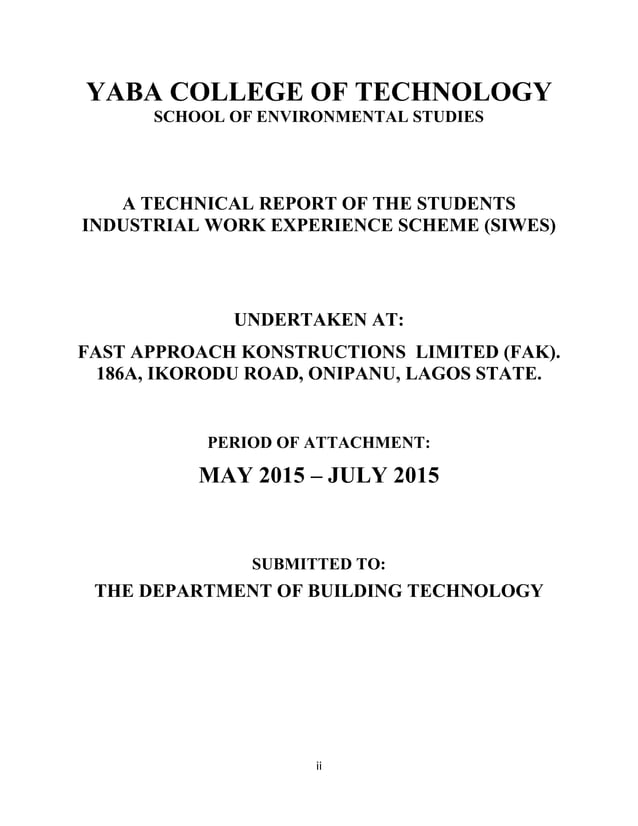 Siwes Report Sample Pdf