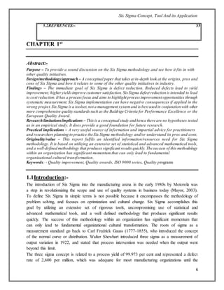 Six Sigma and its Methodology | DOCX