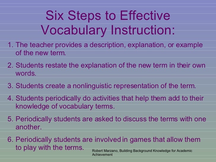 Six Steps To Effective Vocabulary Instruction
