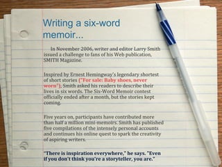 Six-Word Memoir Assignment | PPT