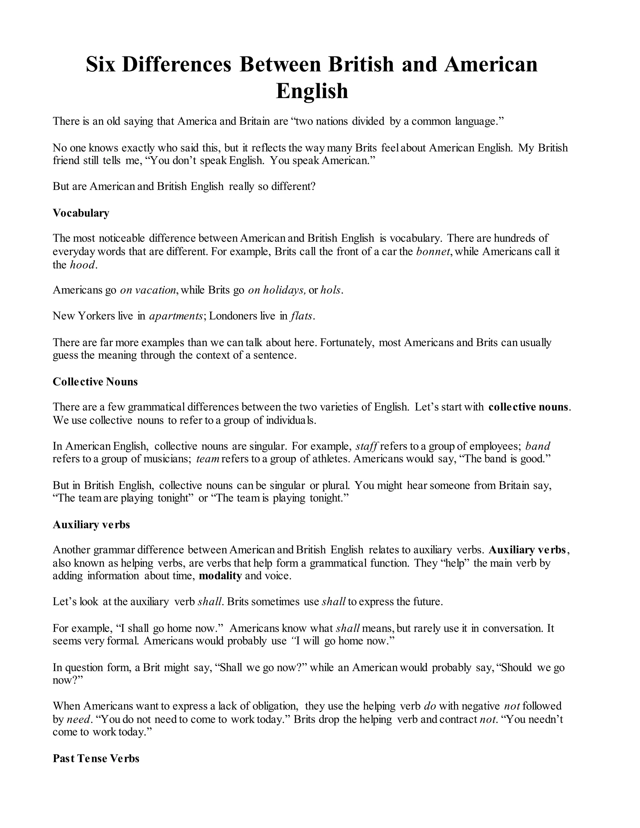 Six differences between british and american english | DOCX