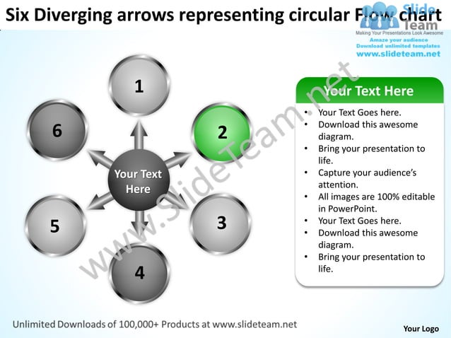 Six diverging arrows representing circular flow chart power point slides | PPT