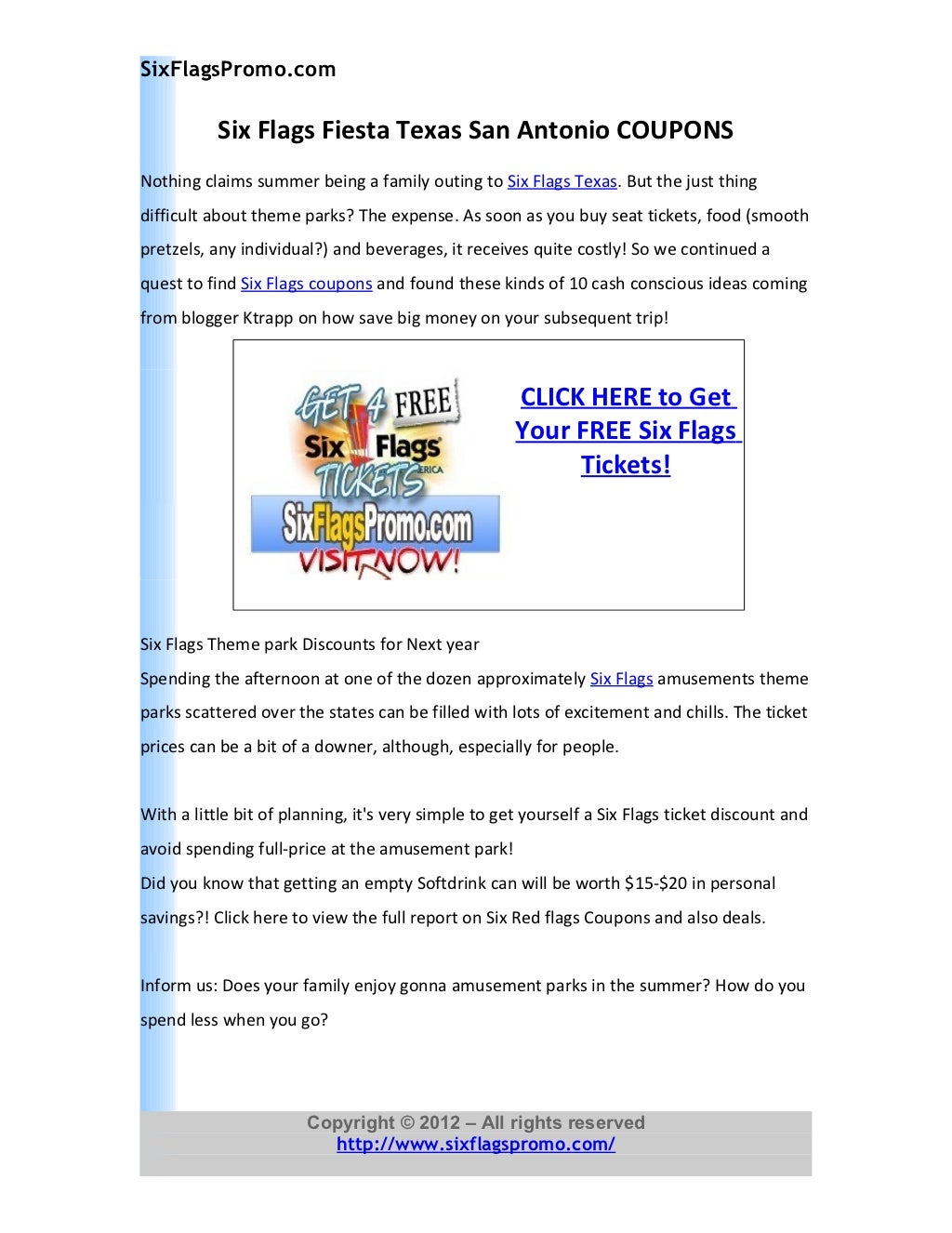 Six Flags Fiesta Texas San Antonio coupons