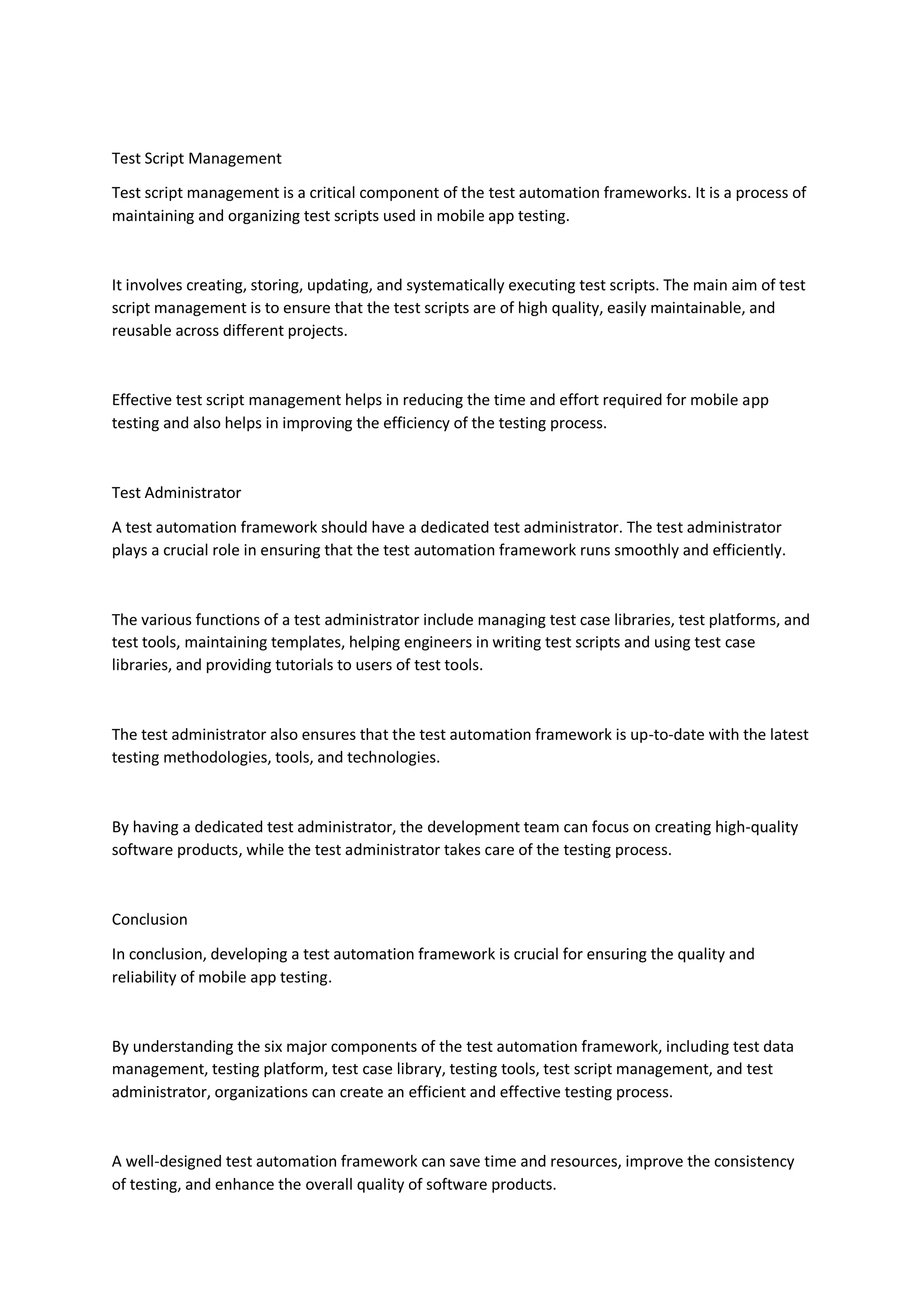 Six Major Components Of The Test Automation Framework Pdf