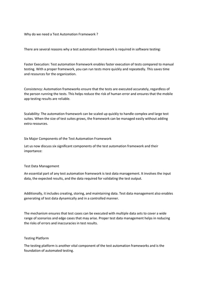 Six Major Components Of The Test Automation Frameworkpdf