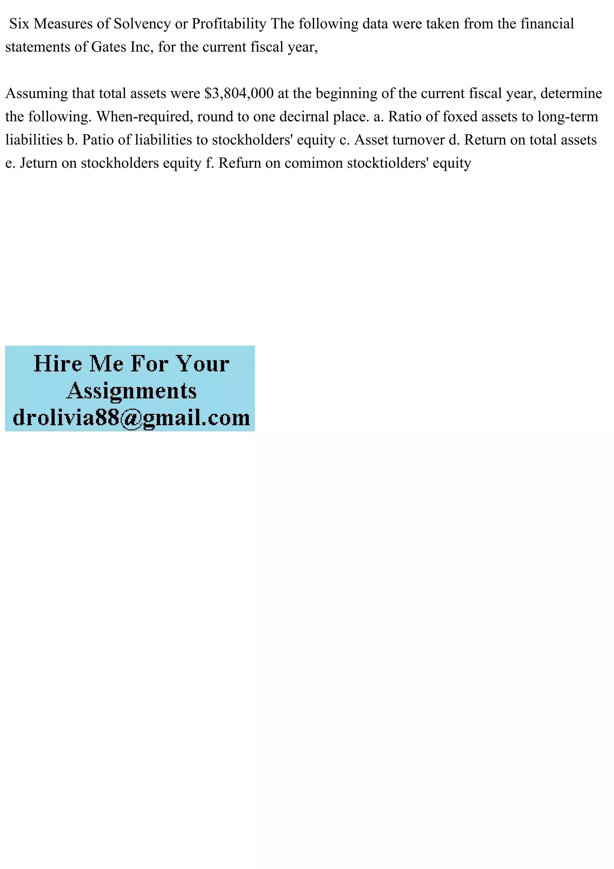 Six Measures of Solvency or Profitability The following data were tak.pdf