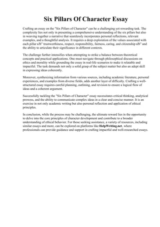 Six Pillars Of Character Essay. Curriculum / Six Pillars of Character ...