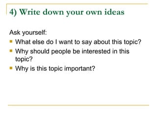 Six pre writing steps | PPT | Homework and Study | Education