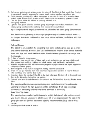 Six quick teamwork games to engage employees at work | DOCX