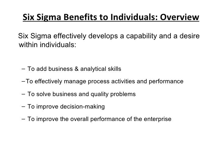 Six Sigma Benefits To Individuals Six Sigma Benefits To Individuals