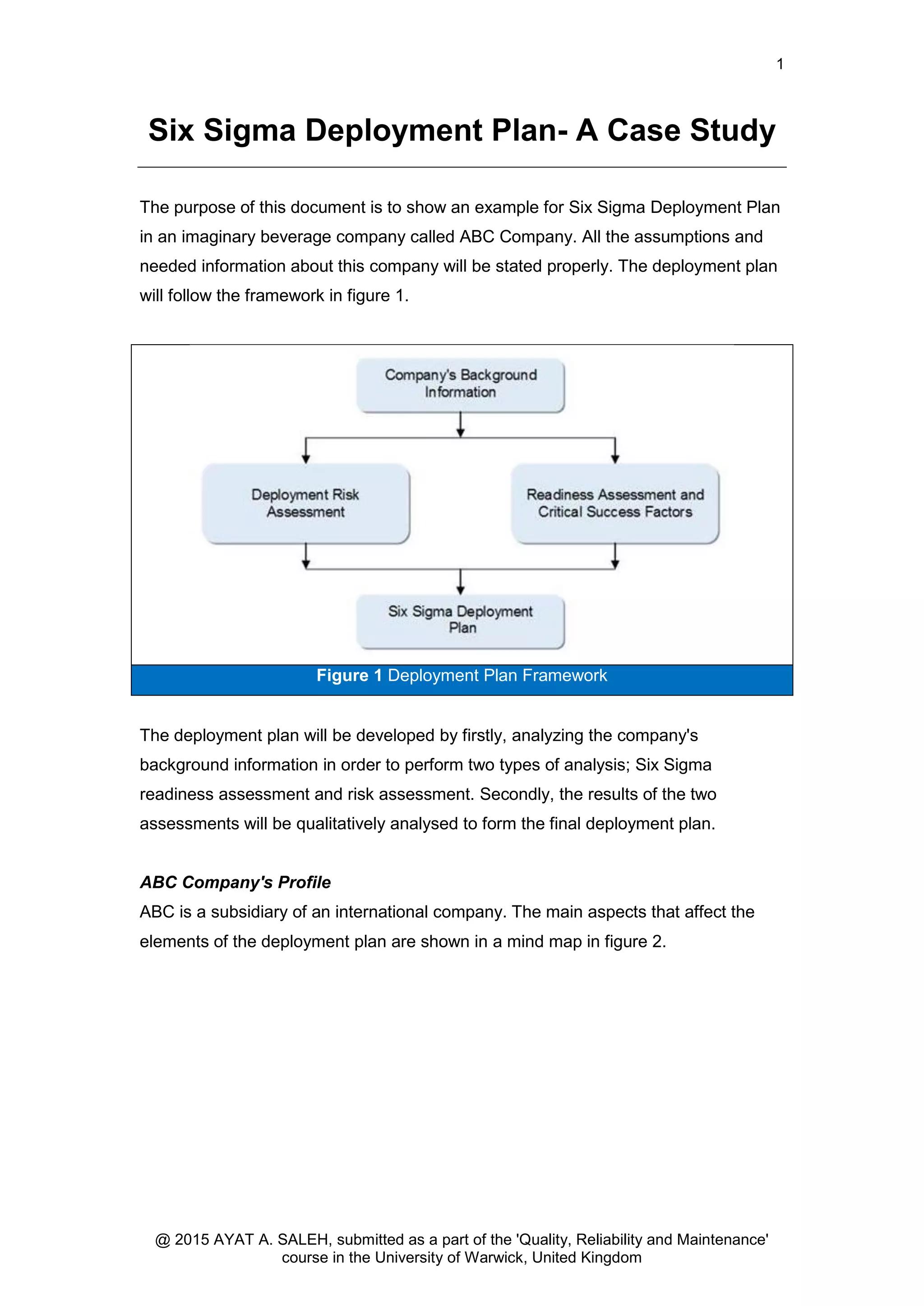 Six Sigma Deployement Plan: A Case Study | PDF