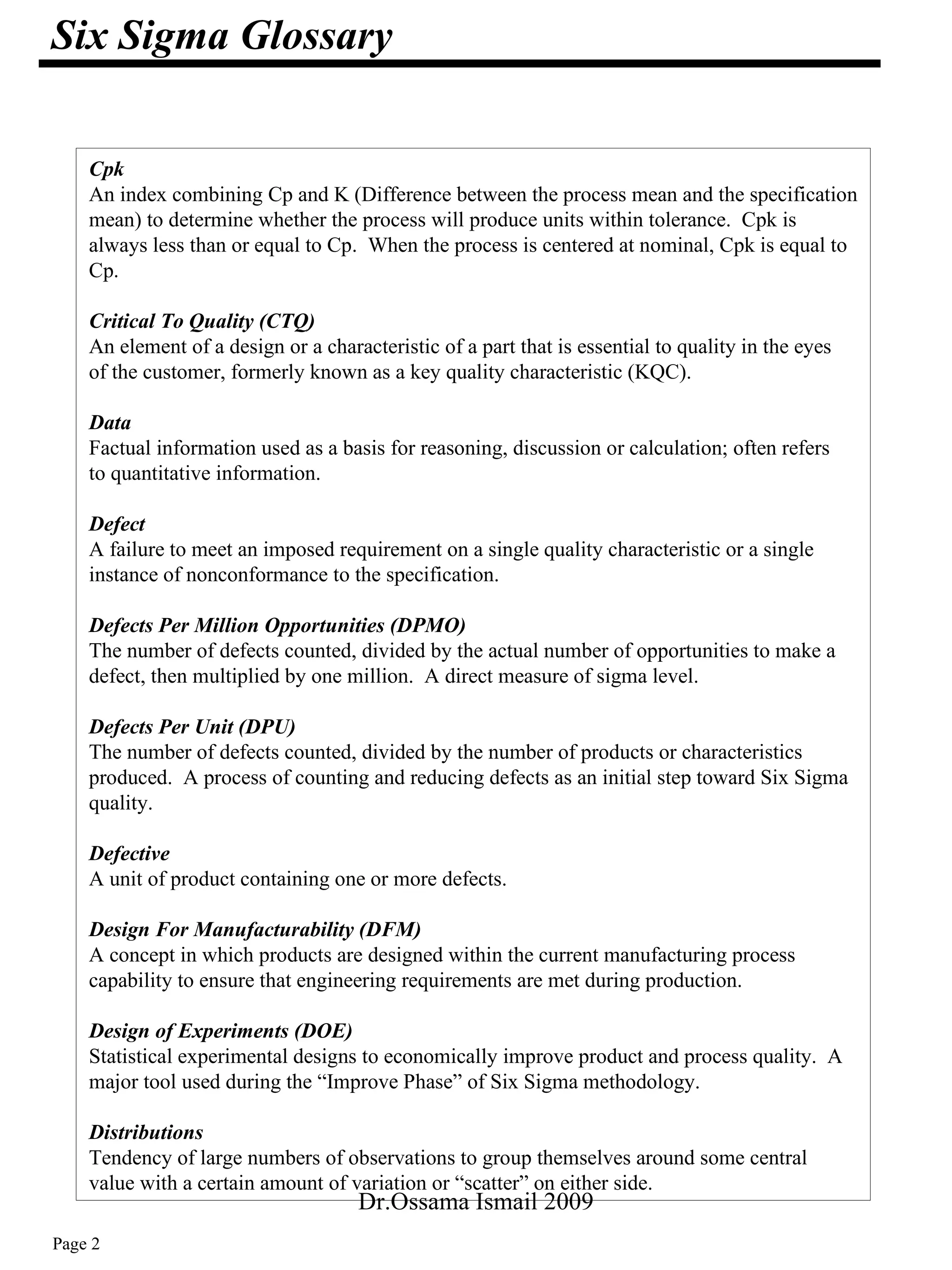 Six Sigma Glossary | PPT