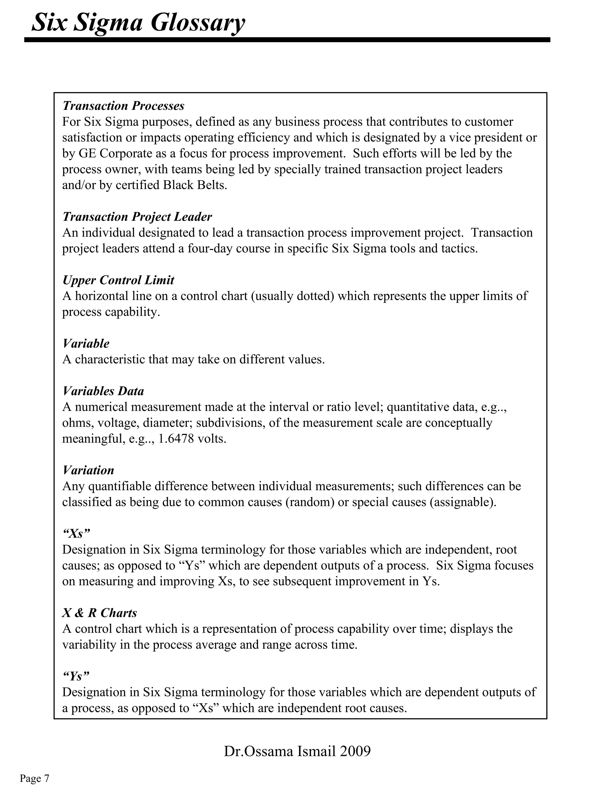 Six Sigma Glossary | PPT