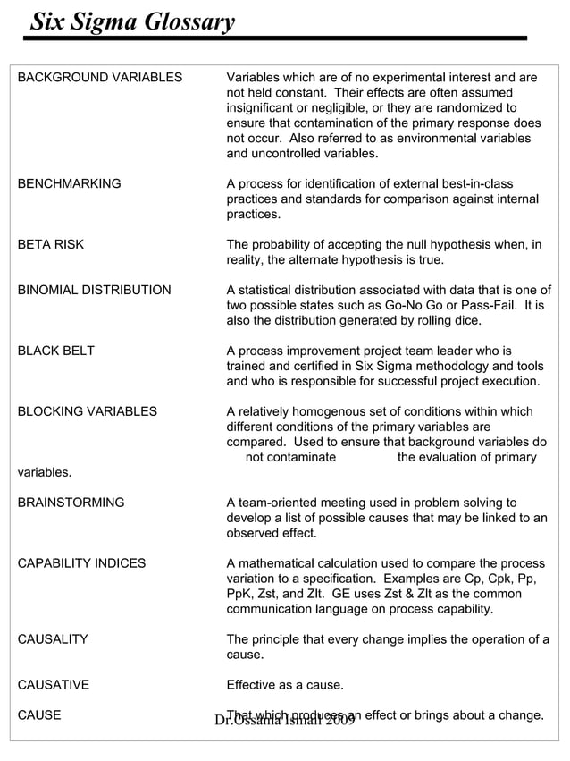 Six Sigma Glossary | PDF