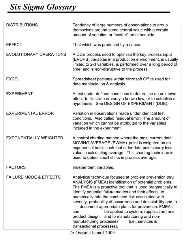 Six Sigma Glossary | PDF
