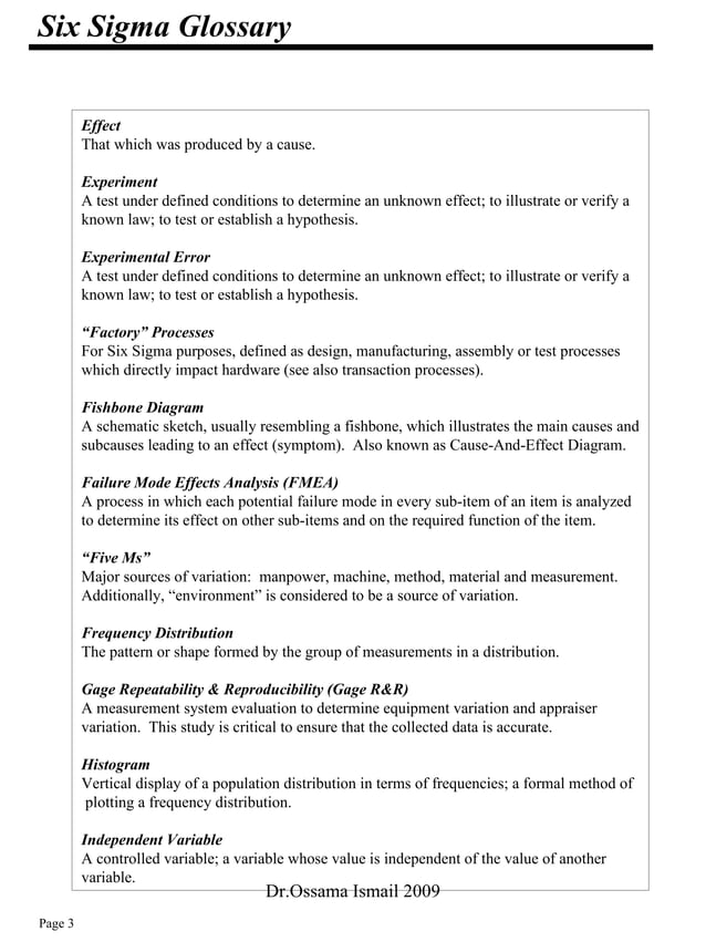 Six Sigma Glossary | PDF