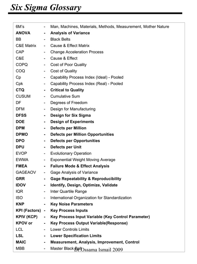 Six Sigma Glossary | PDF