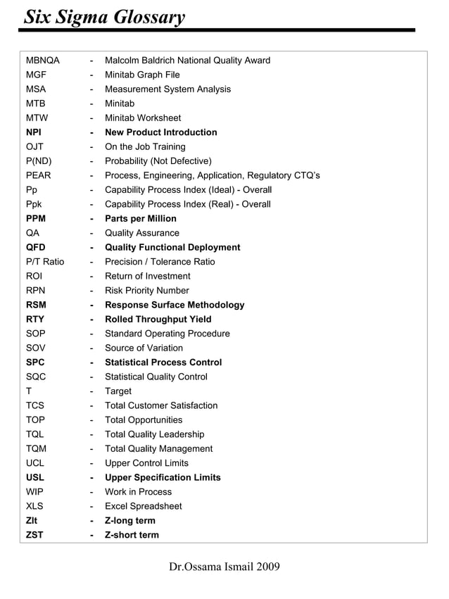 Six Sigma Glossary | PDF
