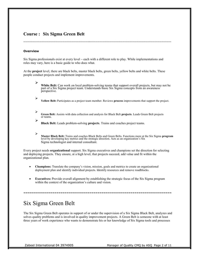 Six sigma green belt | PDF | Educational Assessment | Education