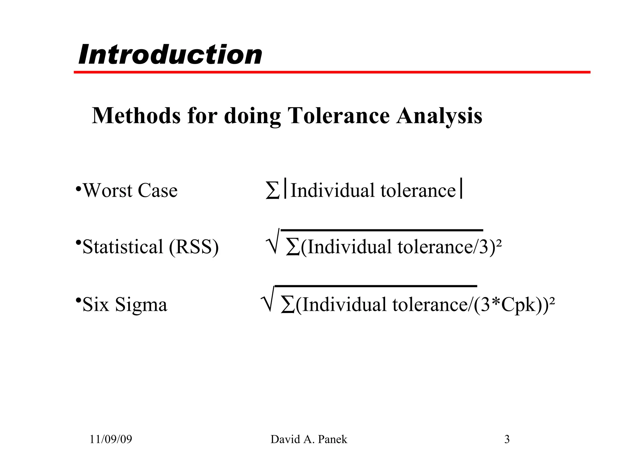Six Sigma Mechanical Tolerance Analysis 1 Ppt